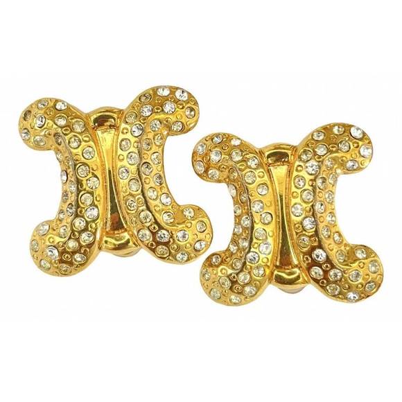 Celine | Jewelry | Celine Vintage Golden And Cristal Earrings With ...